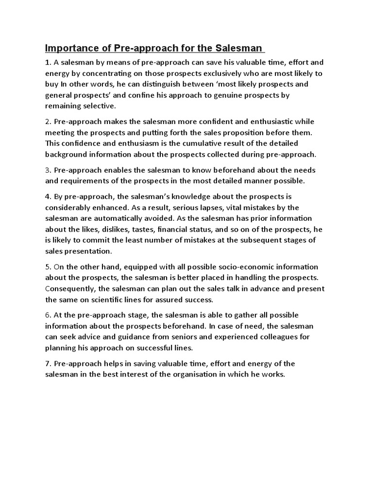 Benefits of Pre-Approach in Sales | PDF