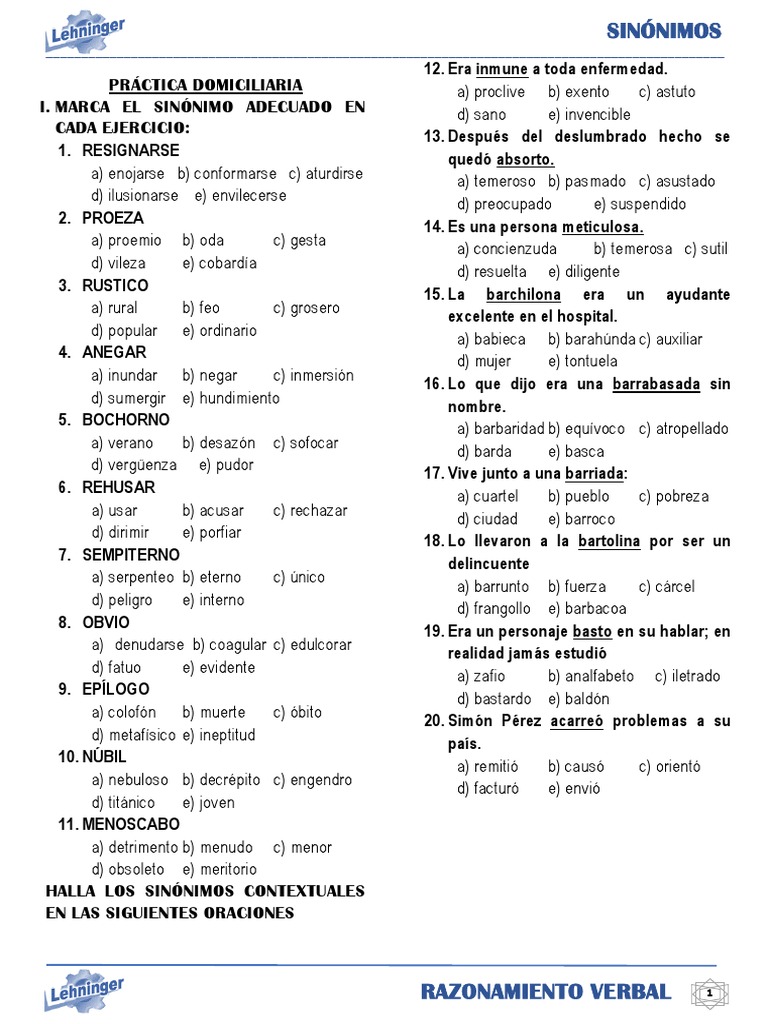 Práctica de Sinónimos | PDF