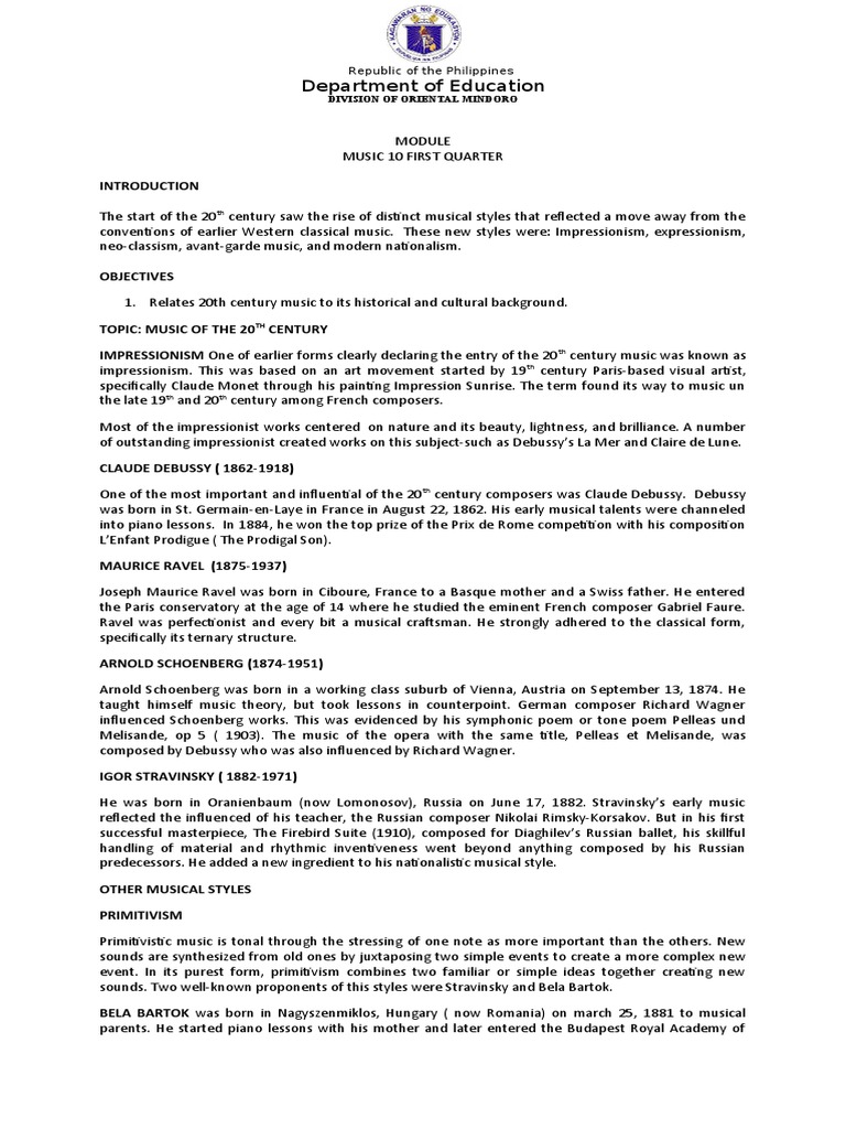 Module - MAPEH 10 1st - 3rd Quarter | PDF | Impressionism | Paintings