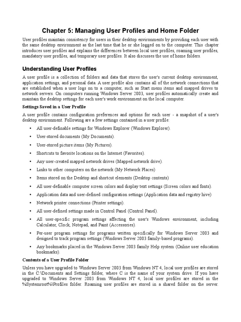 User Profiles & Home Folders Guide | PDF | Computer Data | Computing ...