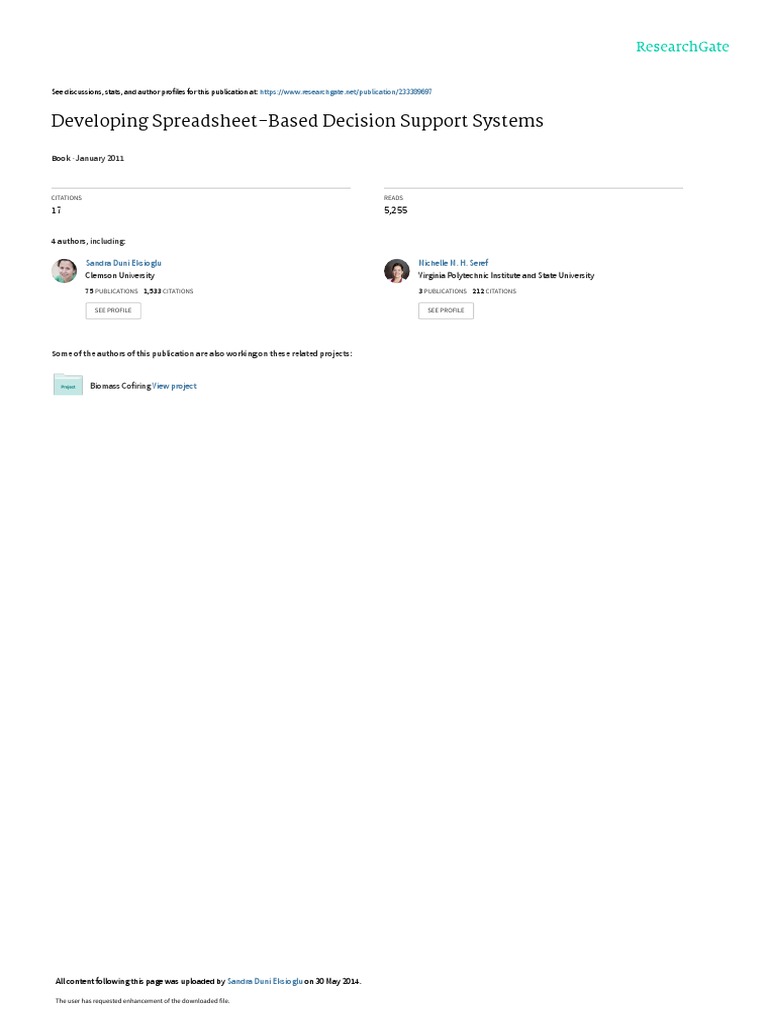 Developing Spreadsheet Based Decision Support Systems January 2011 Pdf Visual Basic For 7507