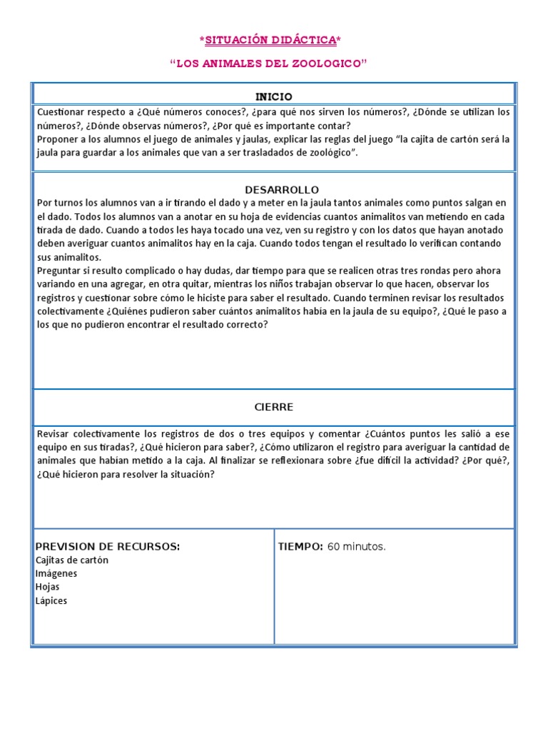 Plan Los Animales Del Zoologico | PDF