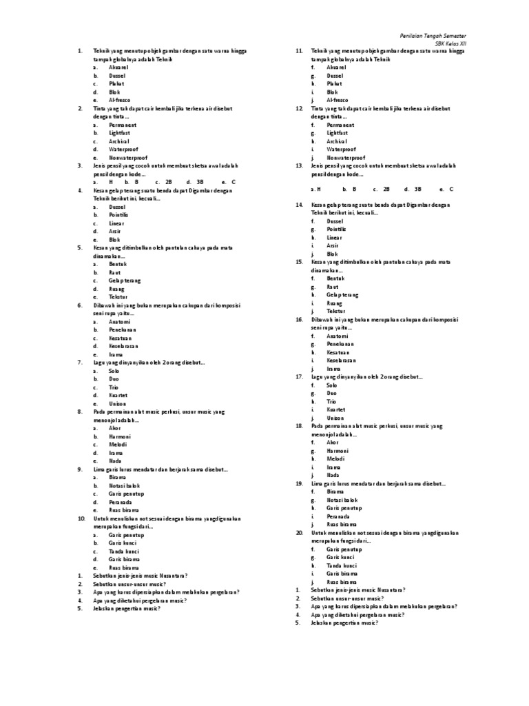 Soal Mid SBK Kelas 12 | PDF
