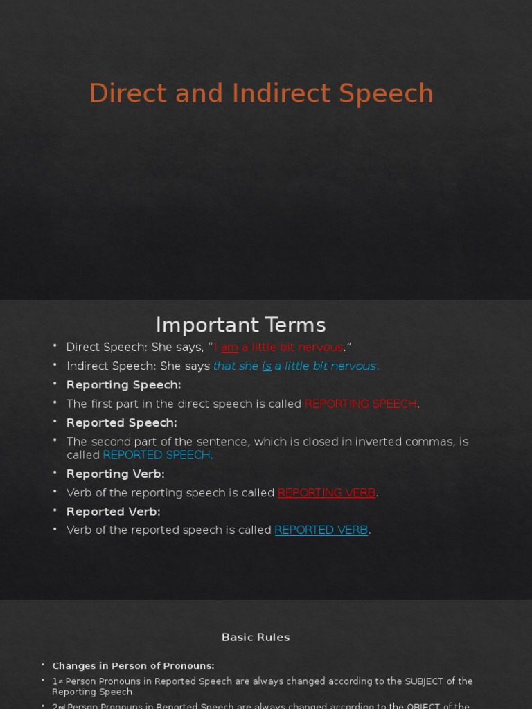 Direct and Indirect Speech | PDF | Verb | Morphology