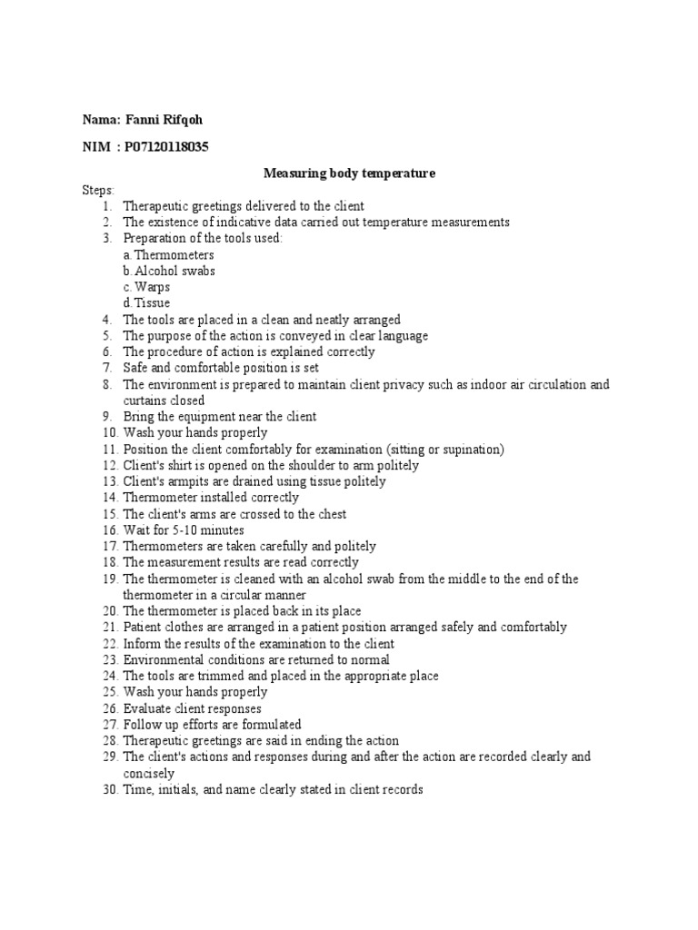 Body Temperature Measurement Steps | PDF