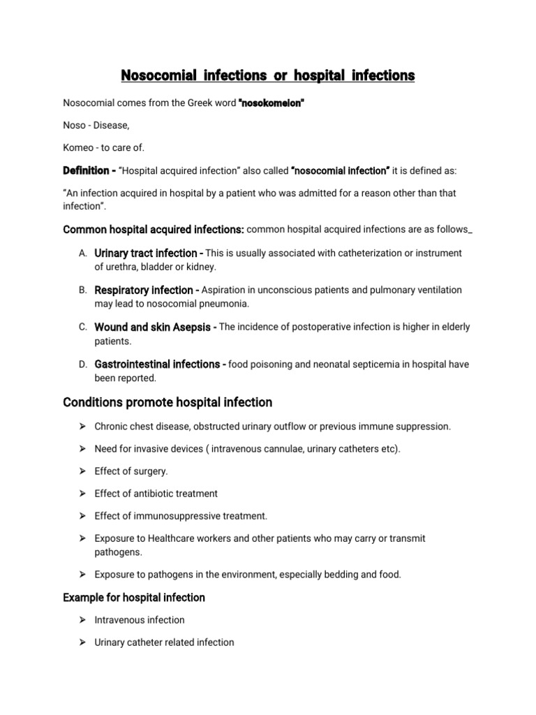 Nosocomial Infections or Hospital Infections: Definition | PDF ...