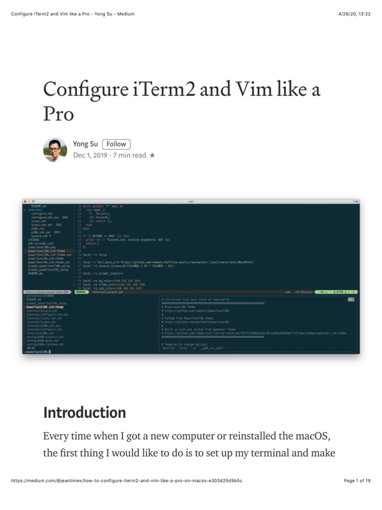 Configure Iterm2 and Vim Like A Pro - Yong Su - Medium PDF | PDF | System Software | Computing