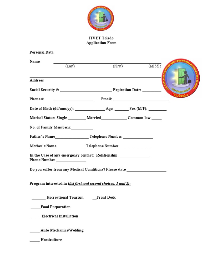 ITVET Toledo Application Form | PDF | Computing And Information ...
