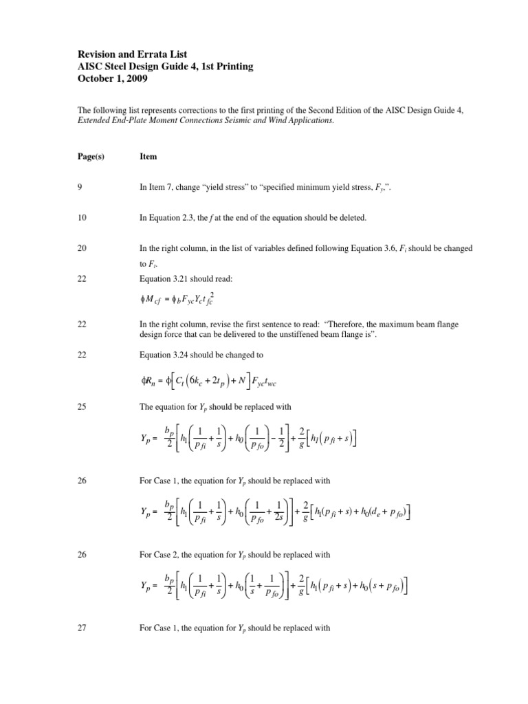 Design Guide 4 Errata PDF | PDF | Bending | Column