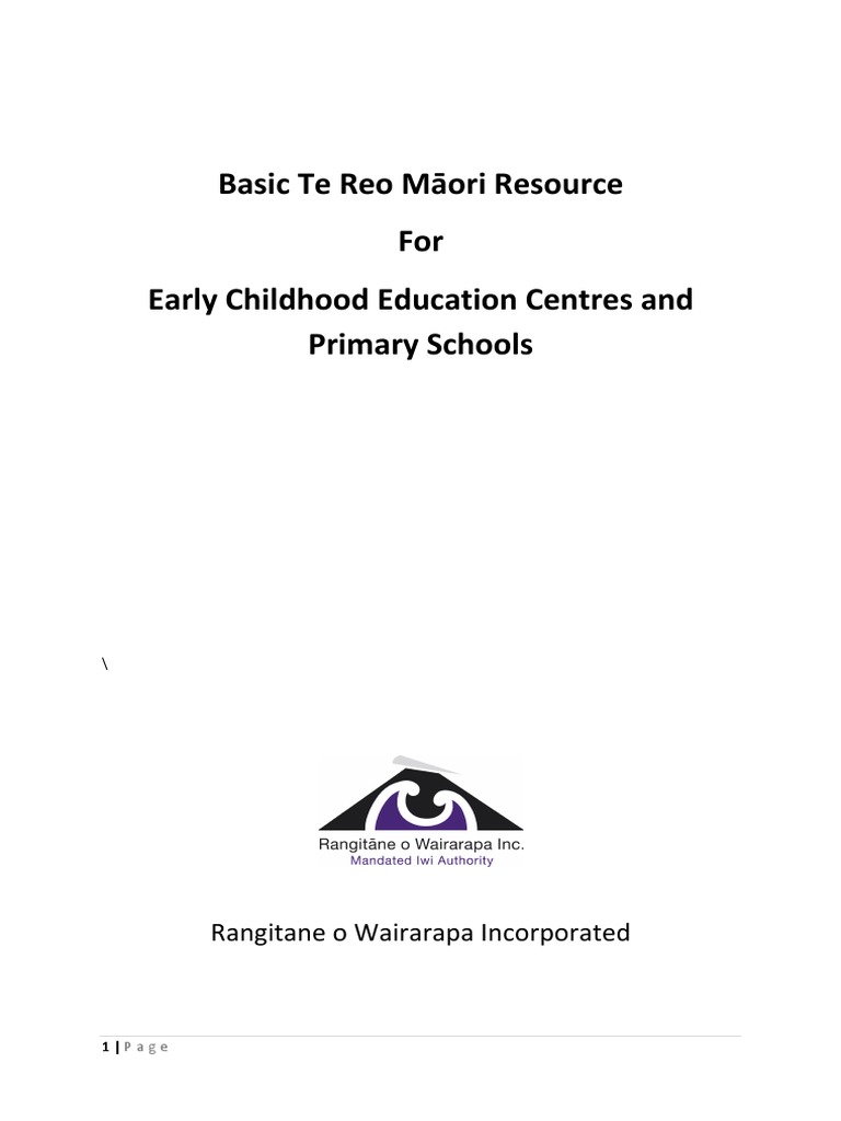 Basic Te Reo Māori Resource For Early Childhood Education Centres and ...