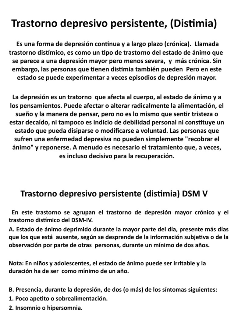 Trastorno Depresivo Persistente, (Distimia) | PDF | Trastorno depresivo ...
