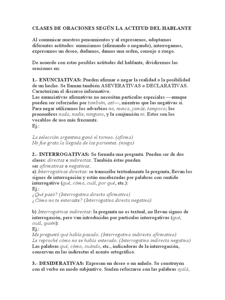 Clases de Oraciones por Actitud | PDF | Morfología Lingüística ...