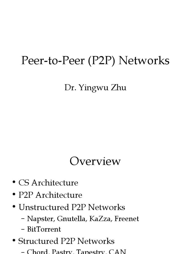 Peer-to-Peer (P2P) Networks: Dr. Yingwu Zhu | PDF | Peer To Peer | Client–Server Model