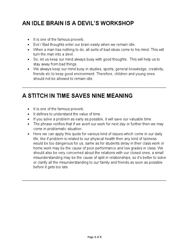 An Idle Brain Is A Devil'S Workshop: Page 1 of 3 | PDF | Mind | Thought