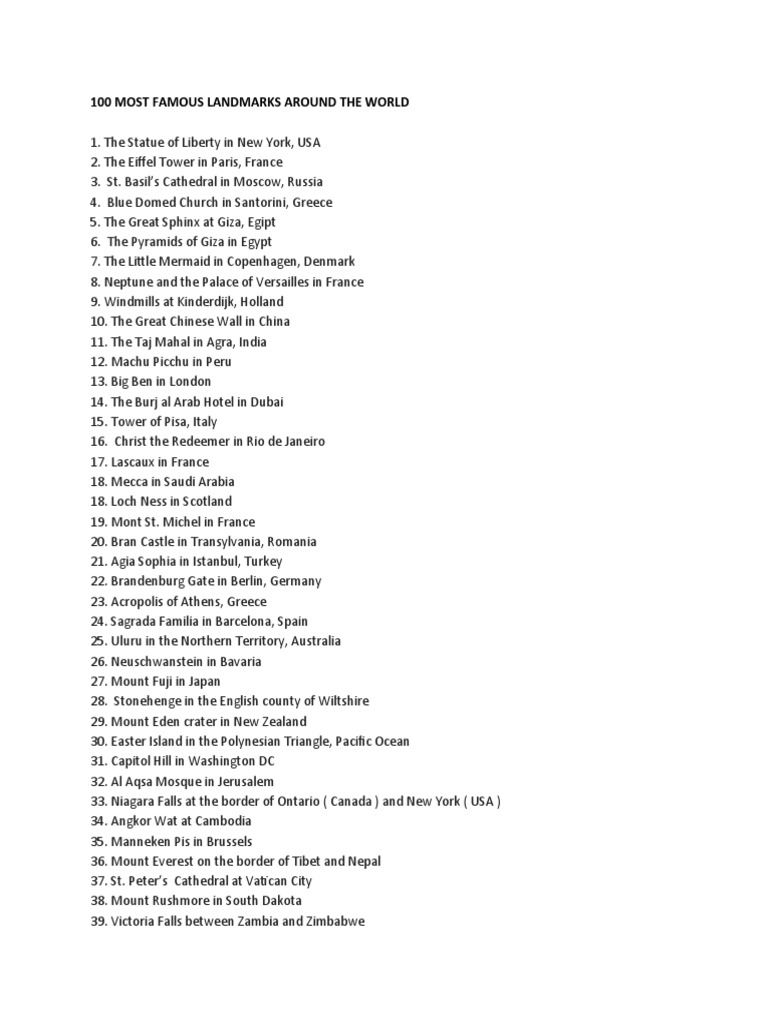 100 Most Famous Landmarks Around The World | PDF | Buildings And ...