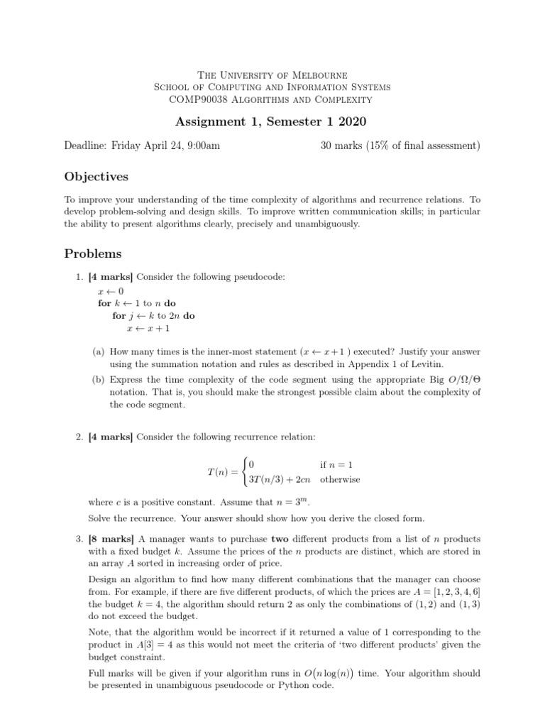 2020 Assignment1 PDF | PDF | Algorithms | Time Complexity 2020 Assignment1 PDF | PDF | Algorithms | Time Complexity