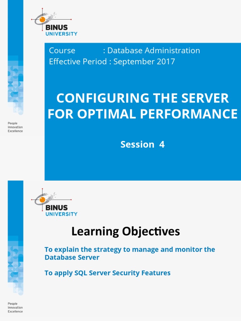 Configuring The Server For Optimal Performance: Course: Database ...