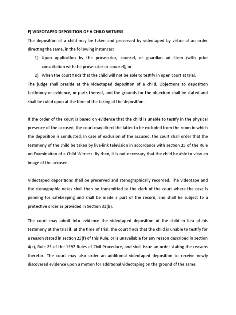 Rule On Examination of A Child Witness (F-I) | PDF | Deposition (Law ...
