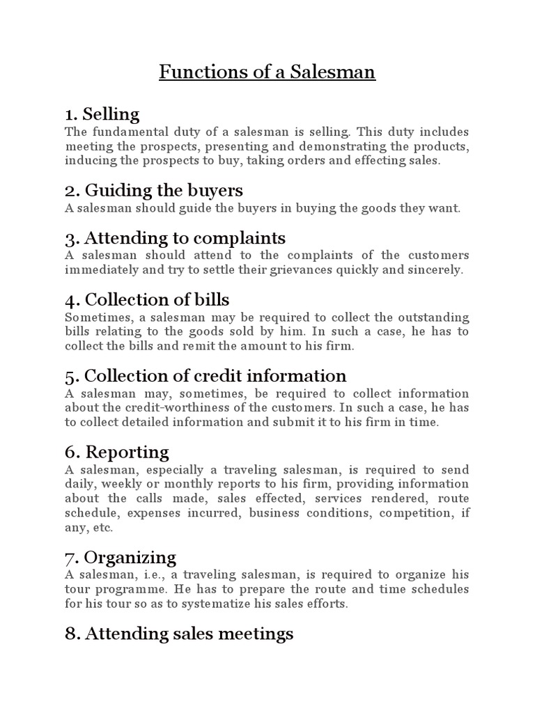Functions of A Salesman | PDF | Sales | Supply Chain Management