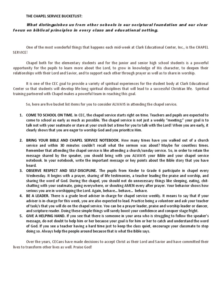 Chapel Service Attendance Tips | PDF | Prayer | Religious Faiths