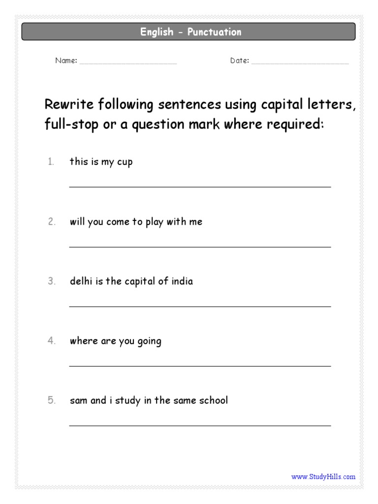 Capital Letters and Punctuation Worksheet | PDF | Language Arts ...