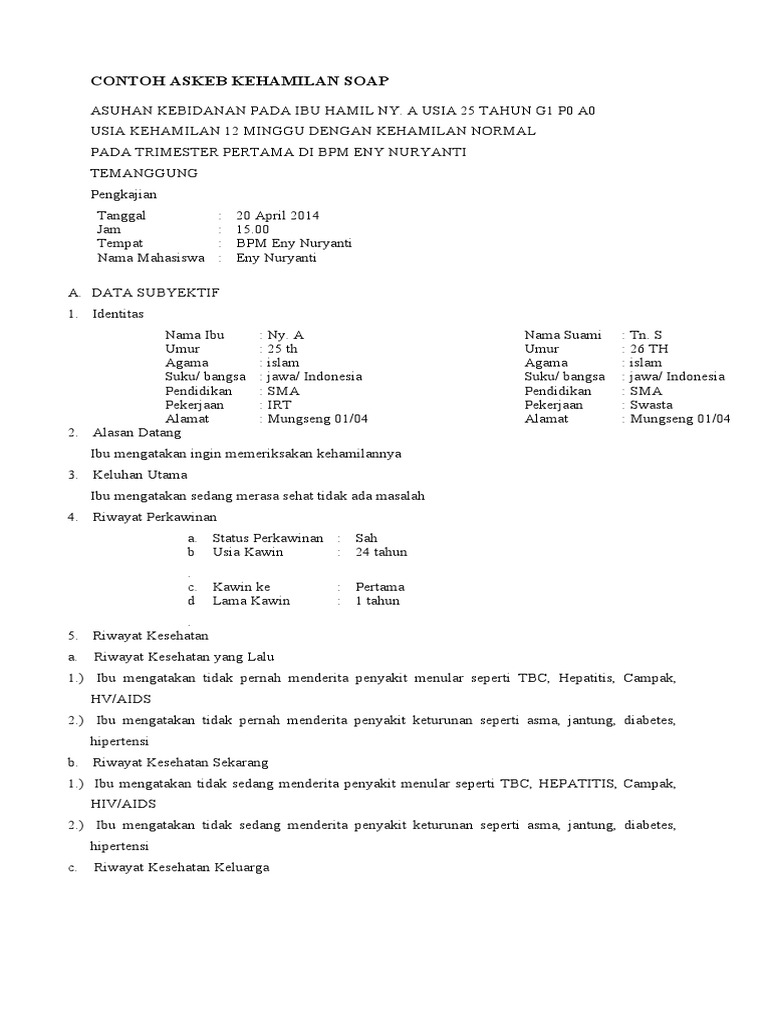 Contoh Askeb Kehamilan Soap | PDF