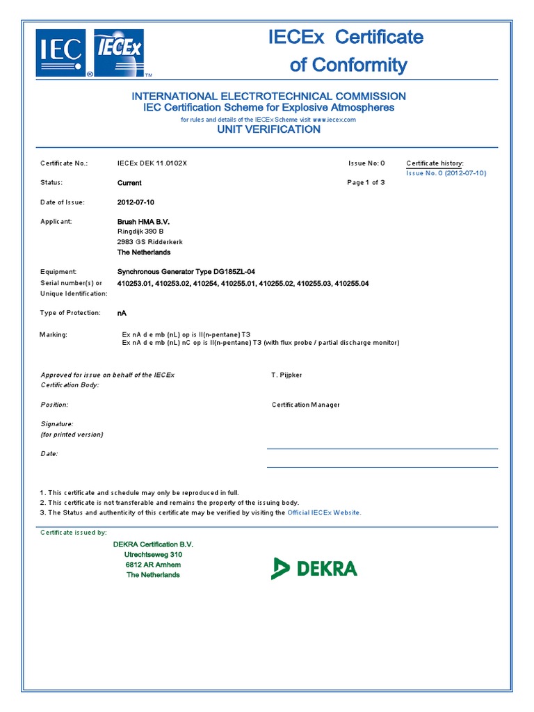 Iecex Certificate of Conformity | PDF | Transformer | Physical Quantities