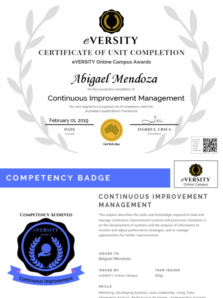 Abigael Mendoza: Certificate of Unit Completion | Download Free PDF ...