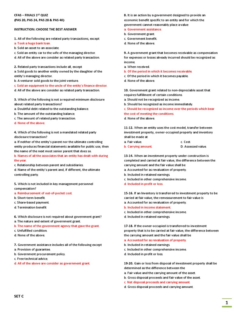 Cfas Finals Quiz 1 A4 Set C With Answers PDF | PDF | Equity (Finance) | Investing