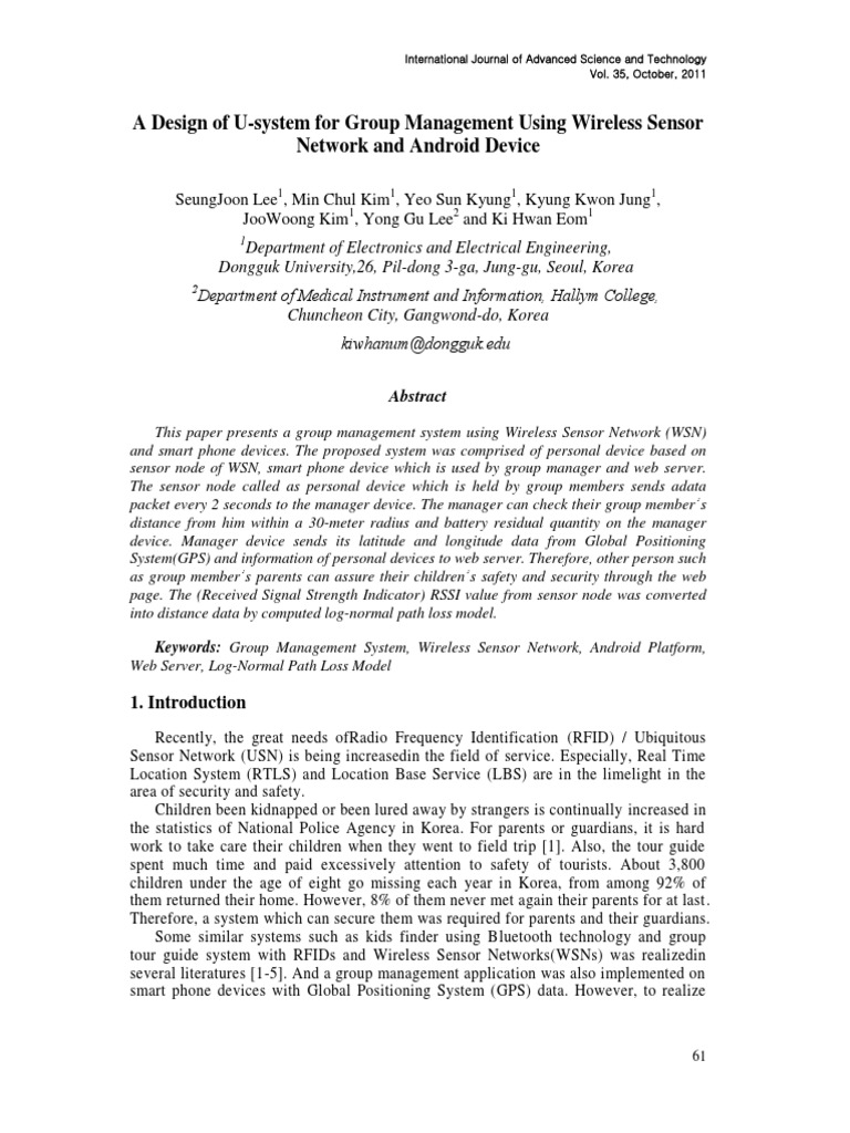 A Design of U-System For Group Management Using Wireless Sensor | PDF ...