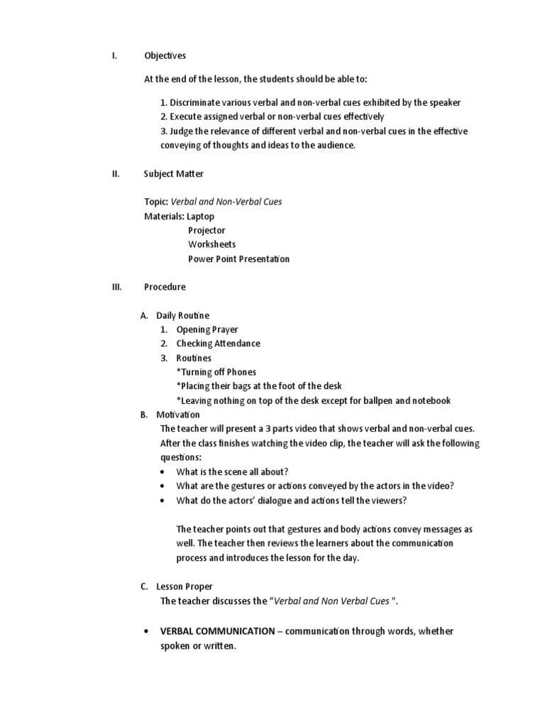 Semi Detailed Lesson Plan For JHS | PDF | Nonverbal Communication ...