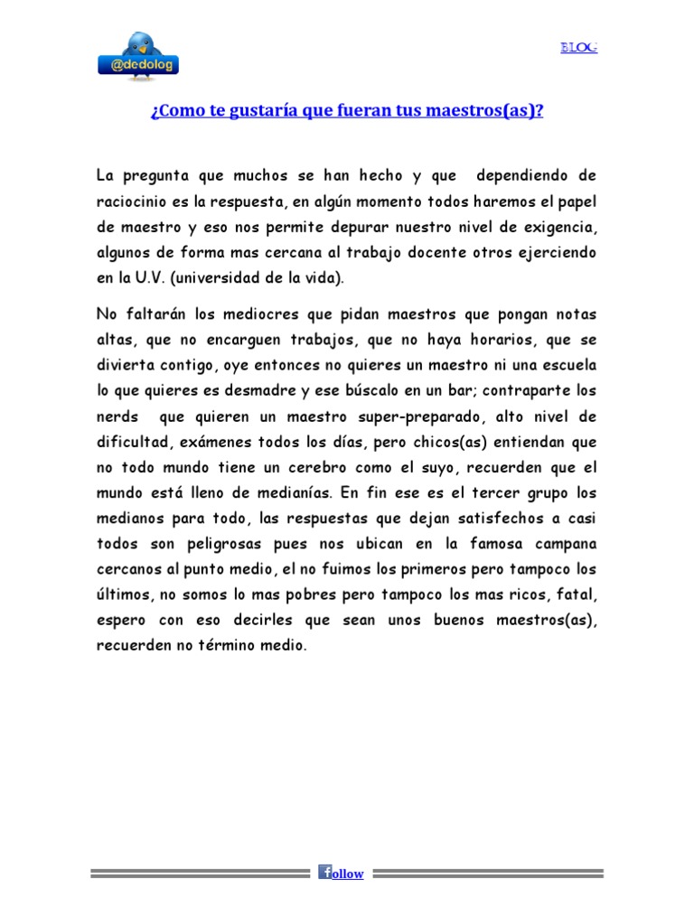 Como Te Gustaría Que Fueran Tus Maestros (As) | PDF | Relaciones ...