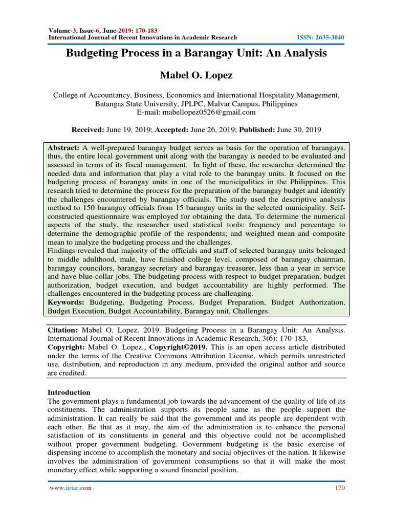 Budgeting Process in A Barangay Unit - An Analysis | PDF | Budget ...