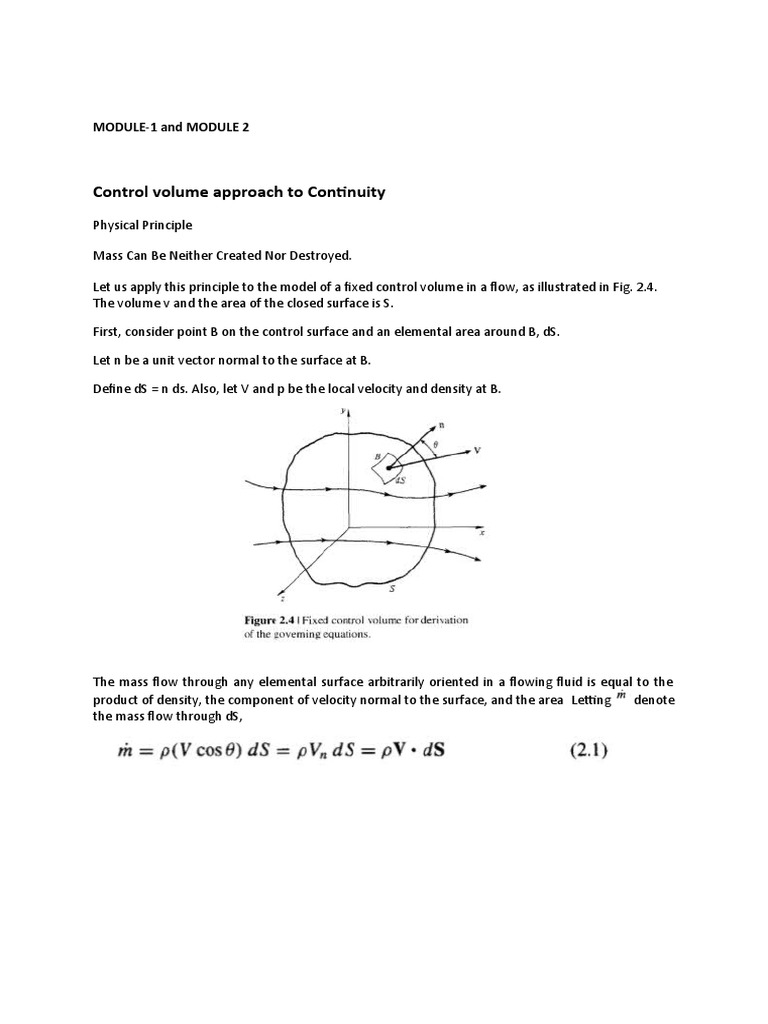 Control Volume Approach To Continuity: Module-1 and Module 2 | PDF ...