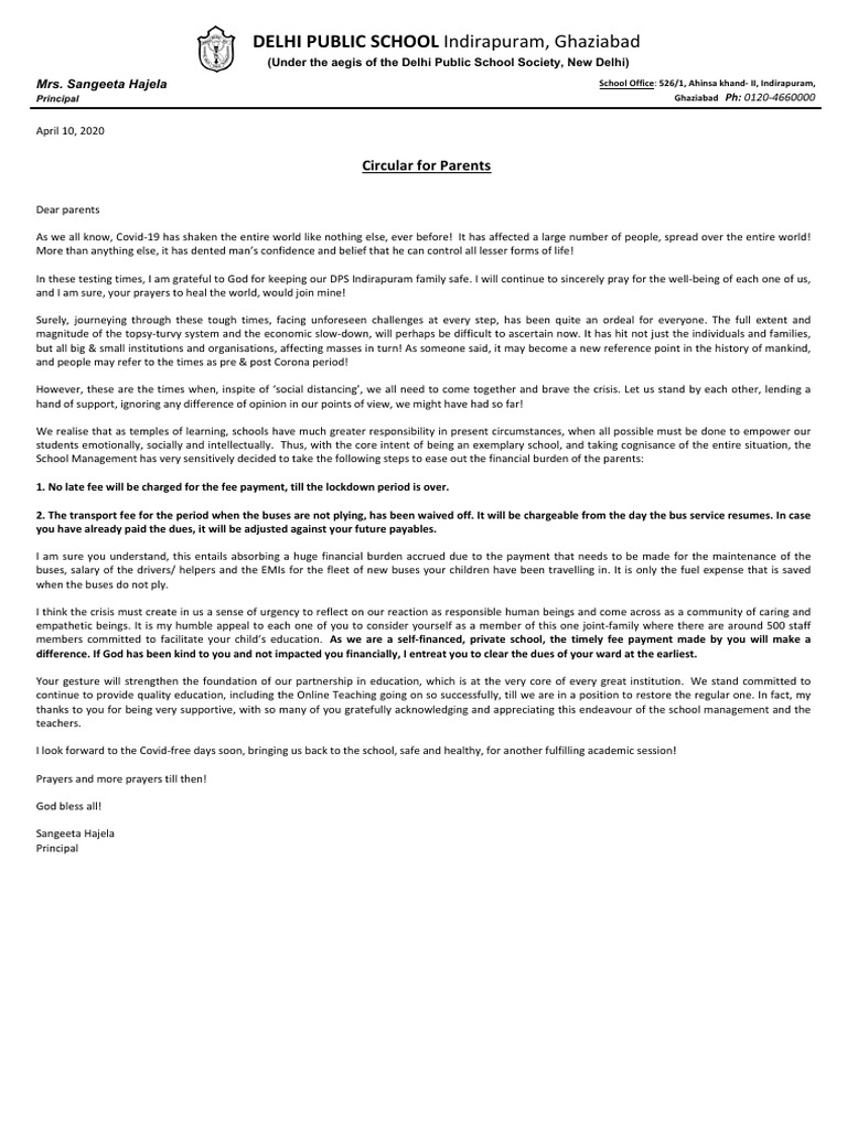 Important Circular For Parents | PDF | Fee