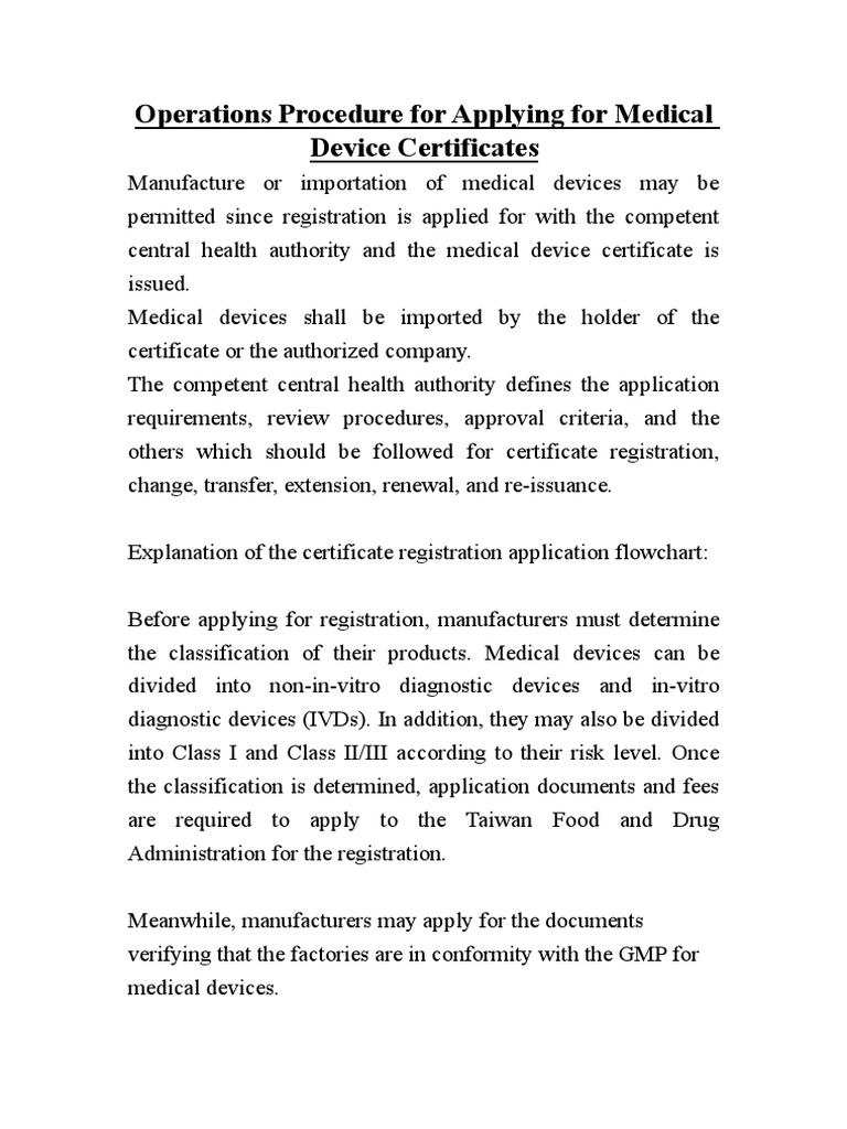 Medical Device Certificate Application Guide | PDF | Business | Finance ...