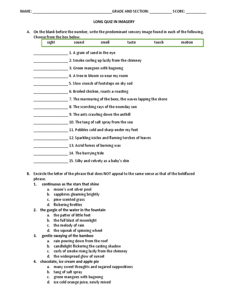 Long Quiz in Imagery | PDF