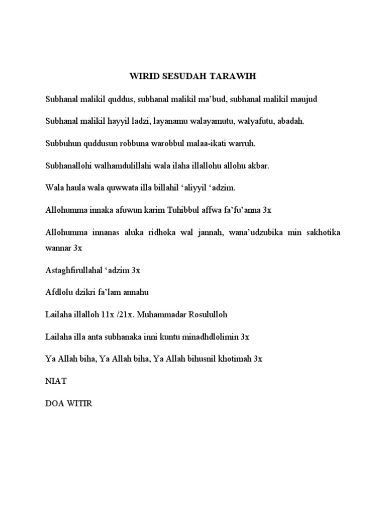 Wirid Sesudah Tarawih | PDF
