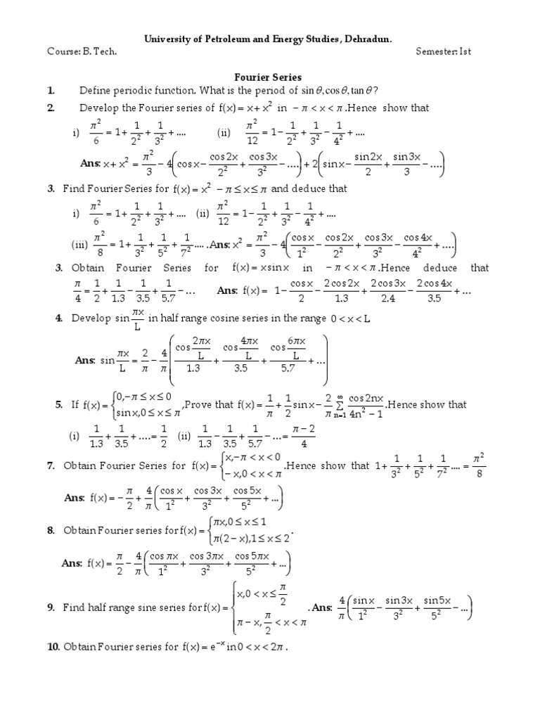 Fourier - Series Tutorial Sheet | Download Free PDF | Sine ...