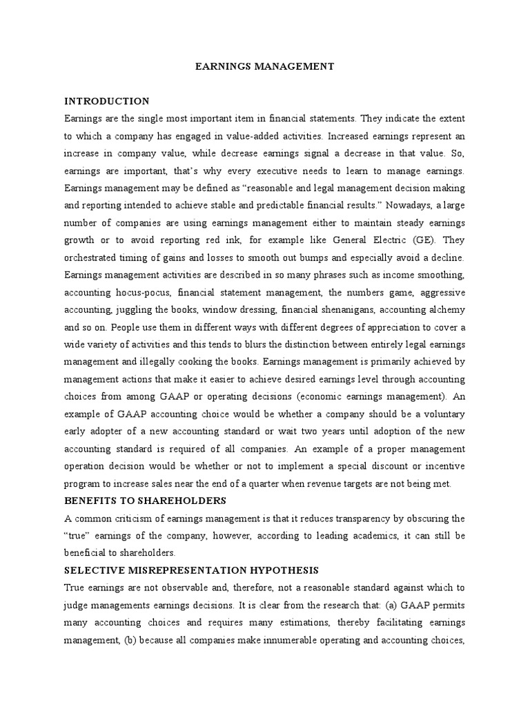 Earnings Management Summary | PDF | Financial Statement | Accounting