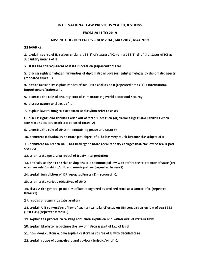 International Law Exam Questions 2011-2019 | PDF | International Law ...