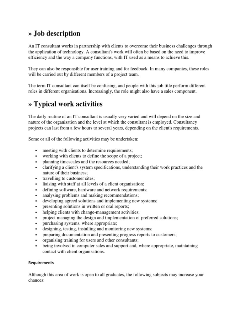 Role Description - IT Consultant PDF | PDF | Consultant | Academic Degree