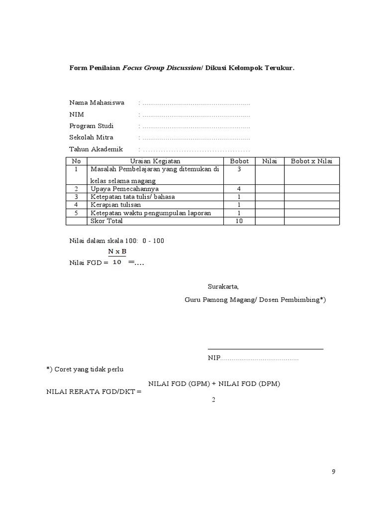 Form Nilai FGD | PDF