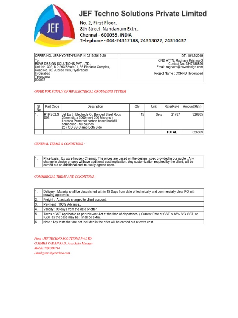 Offer For Supply of Jef Electrical Grounding System: Total | PDF