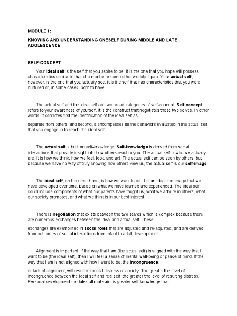 MODULE 1 Personal Development | PDF | Self Concept | Goal