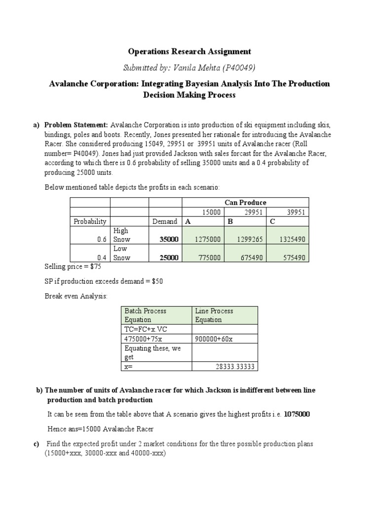 Operations Research Assignment: Submitted By: Vanila Mehta (P40049 ...