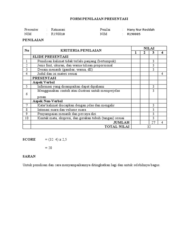 Format Penilaian Presentasi Individu | PDF