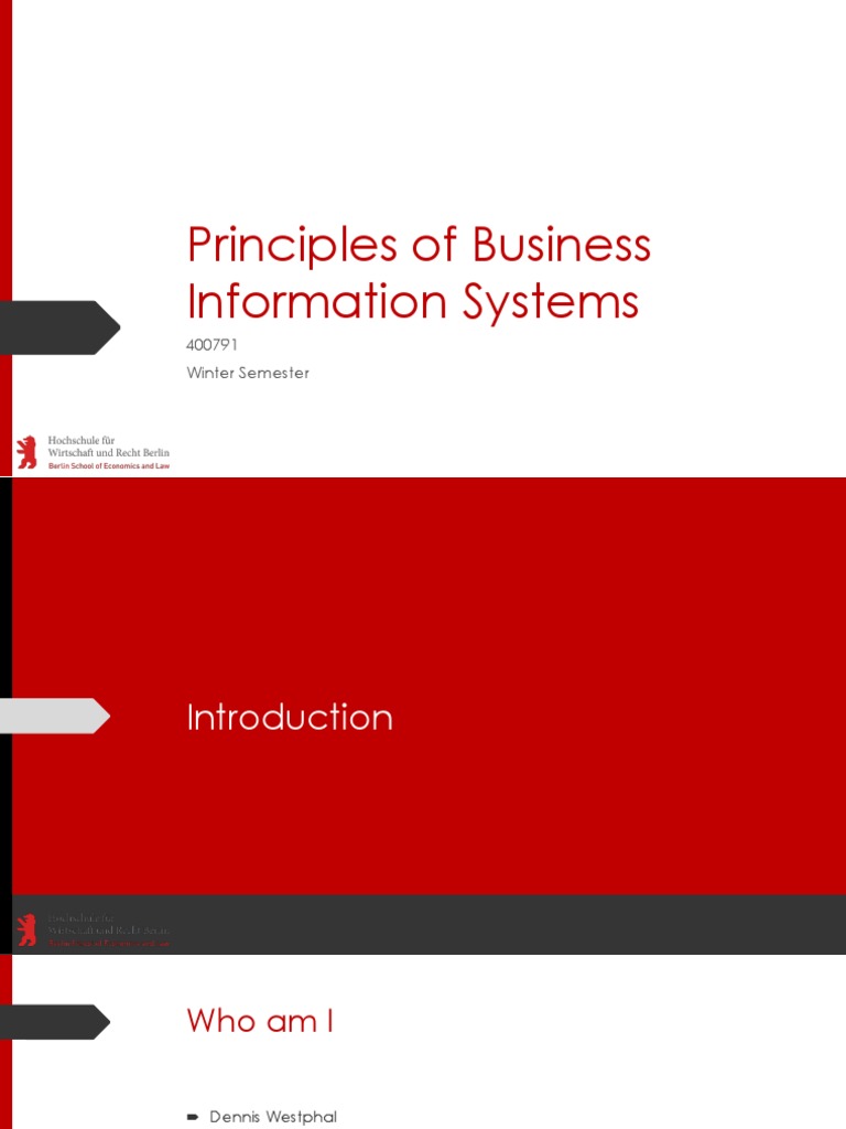 Principles of Business Information Systems: 400791 Winter Semester ...