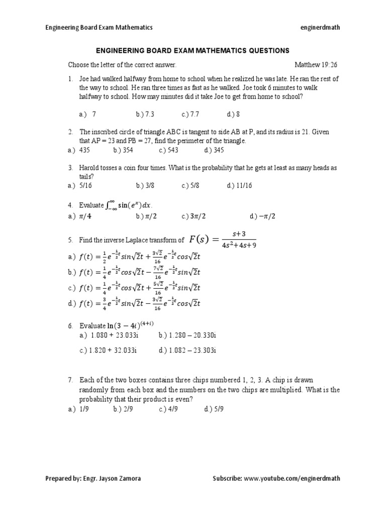 Engineering Board Exam Math Reviewer | PDF | Triangle | Area