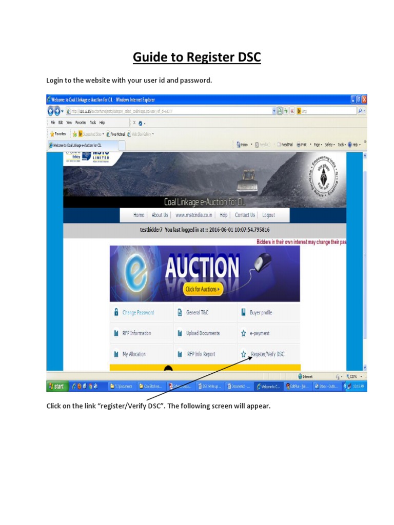 Guide To Register DSC: Login To The Website With Your User Id and ...